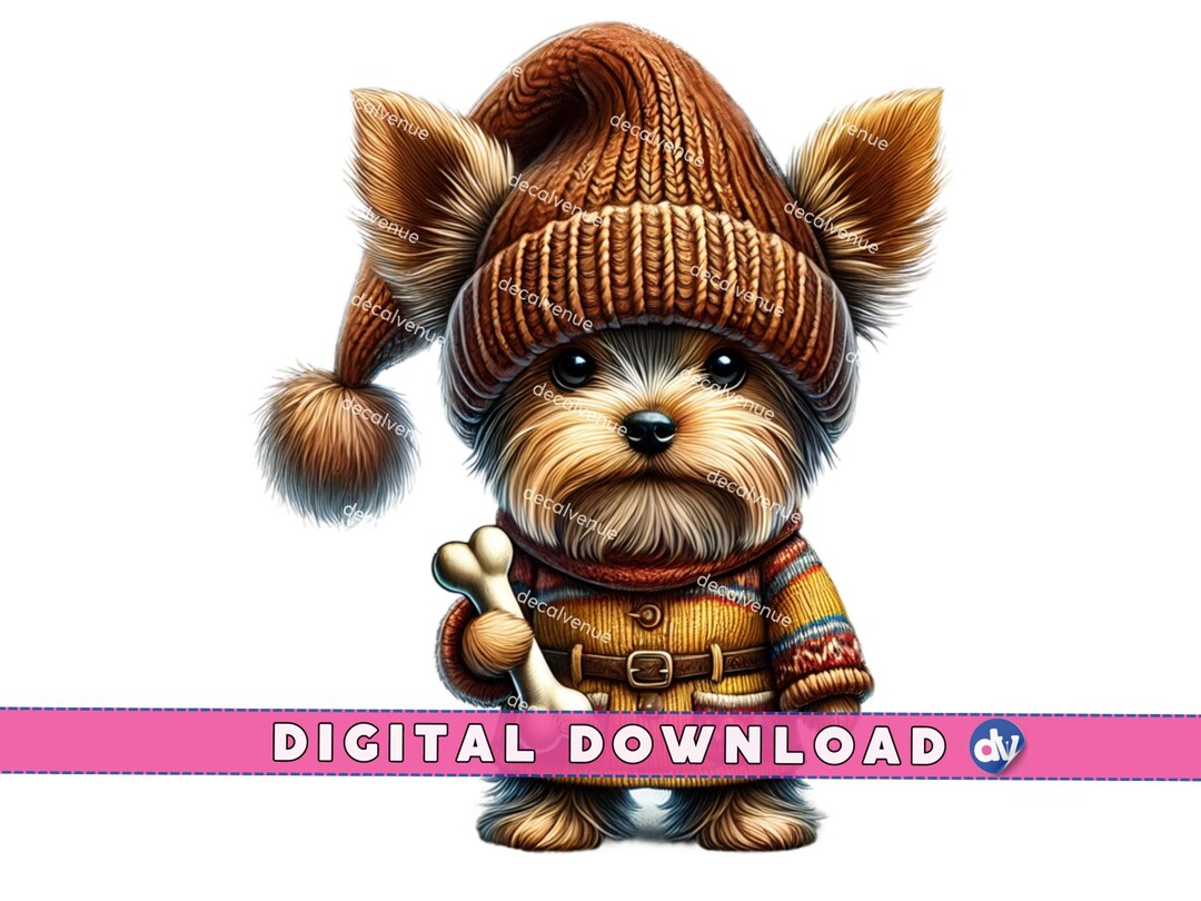 Yorkshire Terrier Gnome With Dog Bone PNG Digital Download Clipart ...