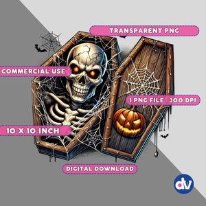 Halloween Skeleton Peeking Out of Coffin PNG Digital Download Clipart ...