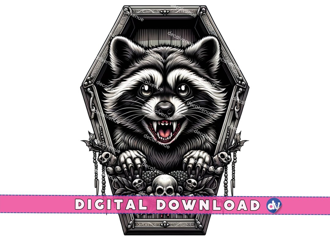 Scary Raccoon in Coffin Halloween PNG Digital Download Clipart ...