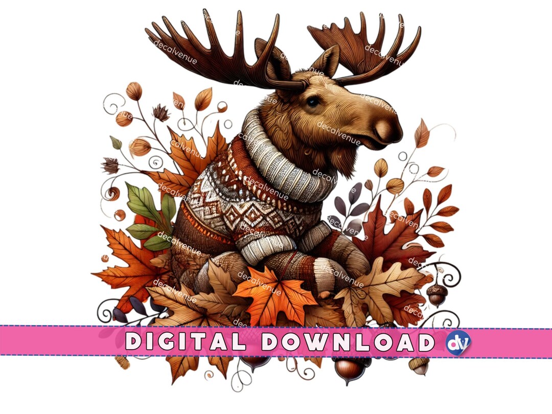 Autumn Moose in Cozy Sweater PNG Digital Download Clipart - Printable ...