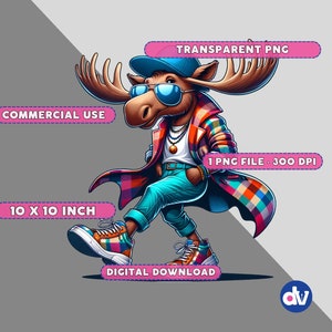 Hipster Moose Cool, Digital Download, Cool Moose Cartoon PNG, Printable ...