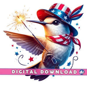 Hummingbird Holding Sparkler 4th of July PNG Digital Download Clipart ...