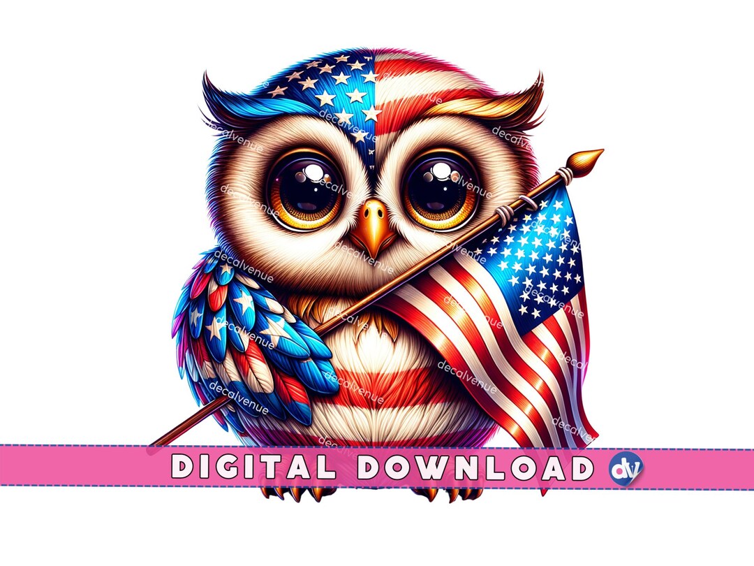 Patriotic Owl Holding American Flag Clipart PNG Digital Download ...