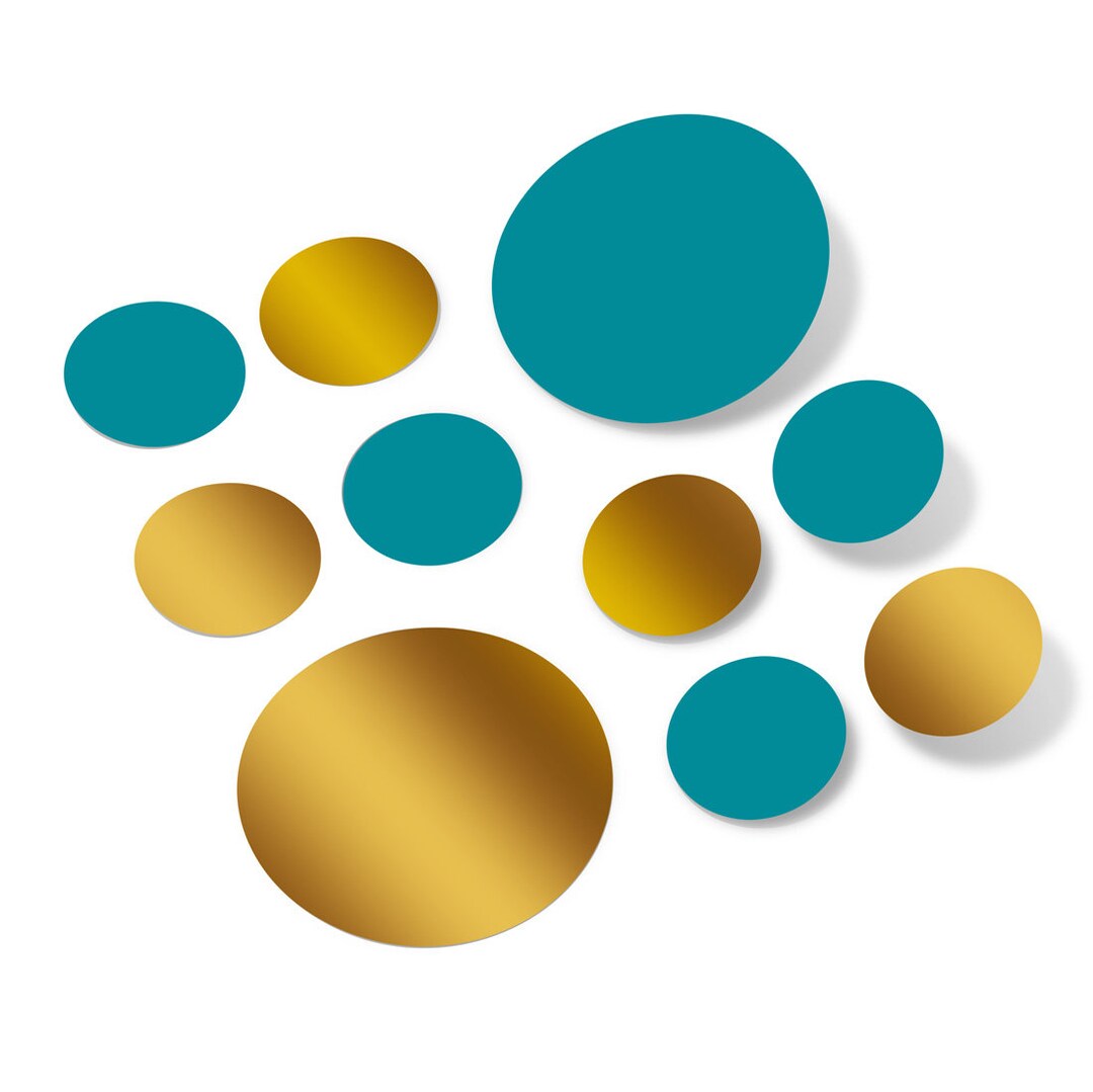 Turquoise / Metallic Gold Vinyl Polka Dot Wall Decals Circles - Etsy