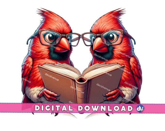 11 Bird Reading Book Clipart Bundle, Whimsical Storytime Illustration ...