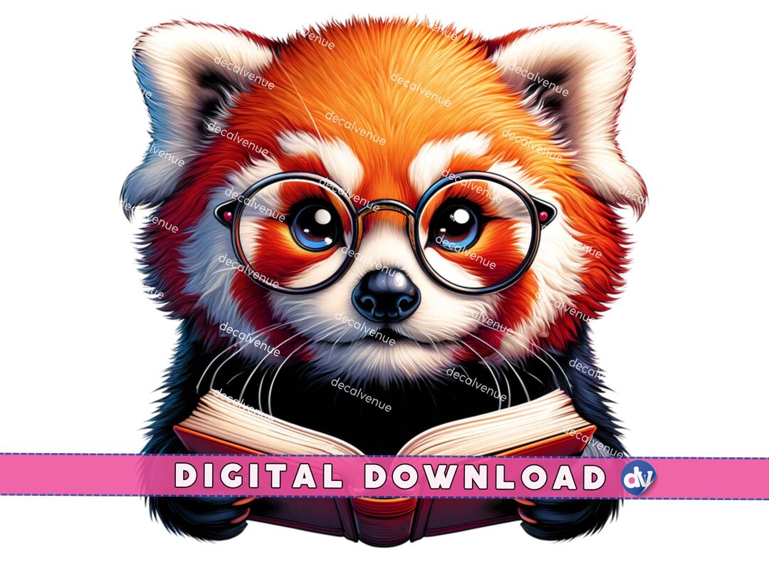 Red Panda Reading Book Clipart, PNG Digital Download - Etsy
