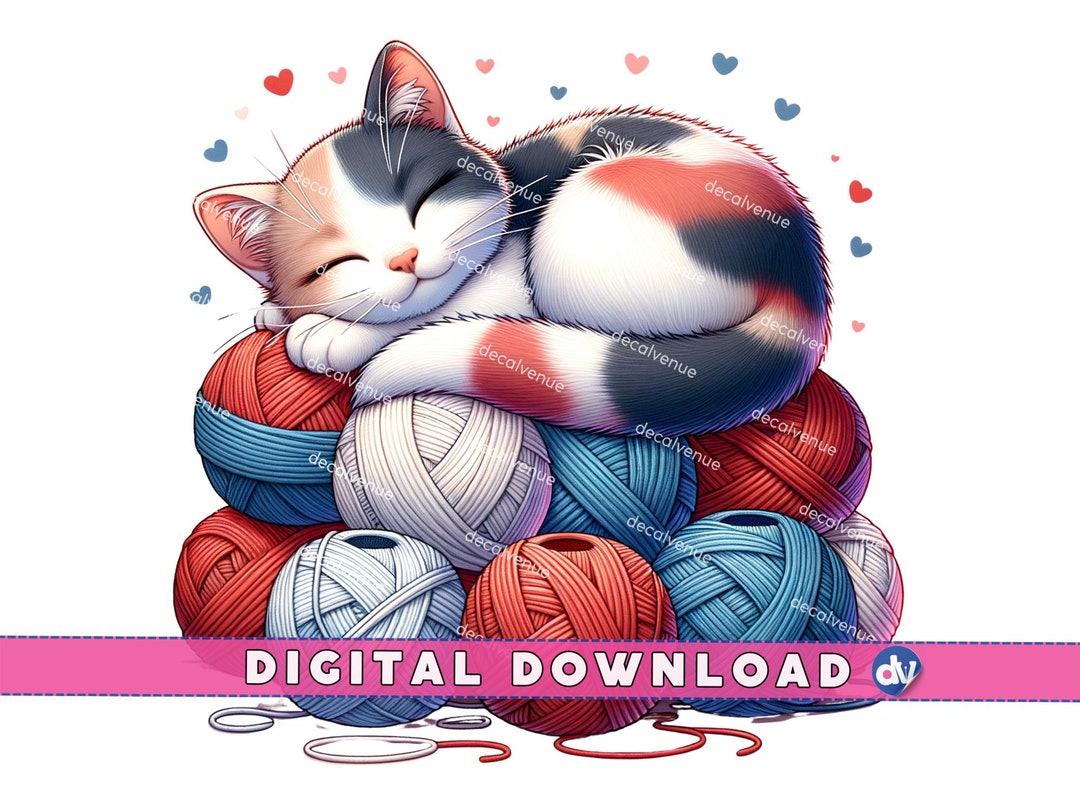 Calico Cat Nap on Yarn Balls Clipart – Printable PNG (digital Download ...