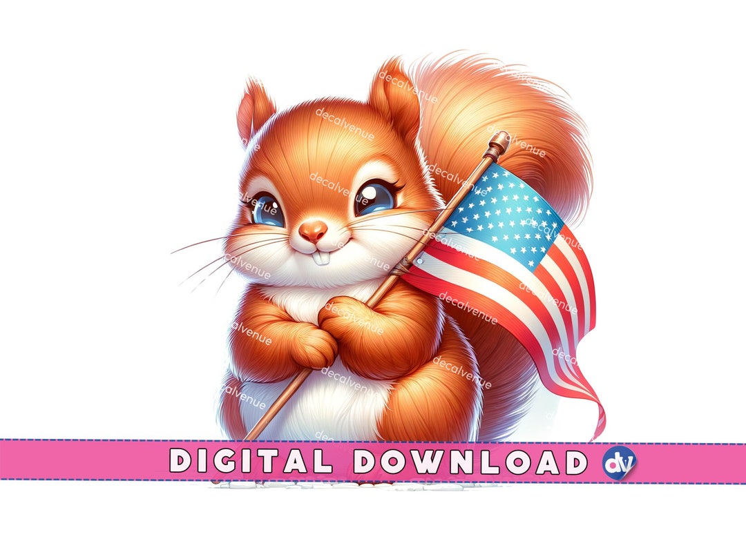 Squirrel Holding American Flag Clipart PNG Digital Download - Printable ...