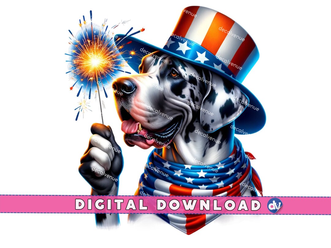 Great Dane Dog Holding Sparkler 4th of July Patriotic PNG Digital ...