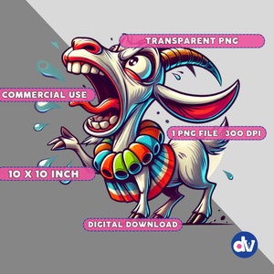 Funny Screaming Goat Cartoon PNG, Sublimation Design (digital Download ...