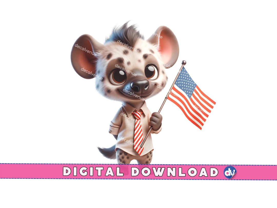 Cute Hyena Holding American Flag Clipart PNG Digital Download ...
