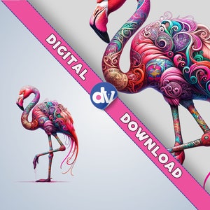 Psychedelic Flamingo Art: Intricate Floral Design (PNG Digital Download ...