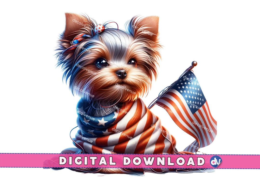 Patriotically Adorned Yorkshire Puppy Dog, PNG Downloadable Design ...