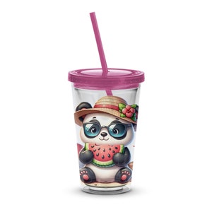 Cute Panda Eating Watermelon on Beach PNG Digital Download Clipart ...