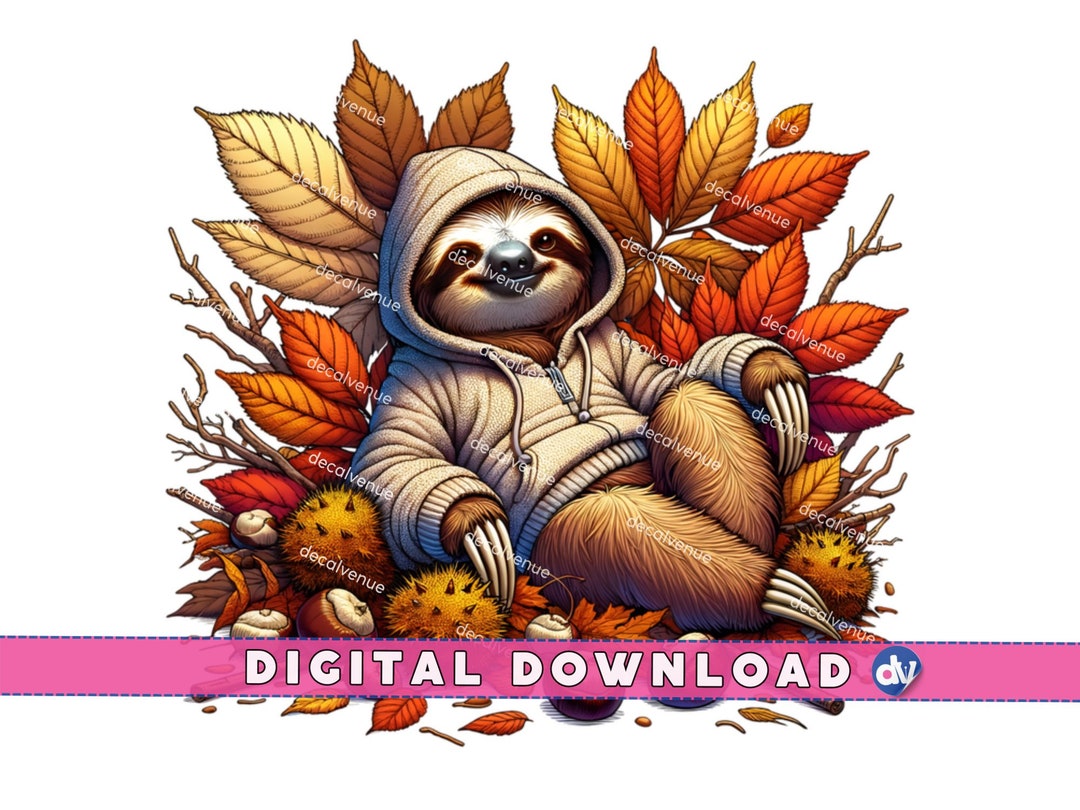 Autumn Sloth in Cozy Sweater PNG Digital Download Clipart - Printable ...
