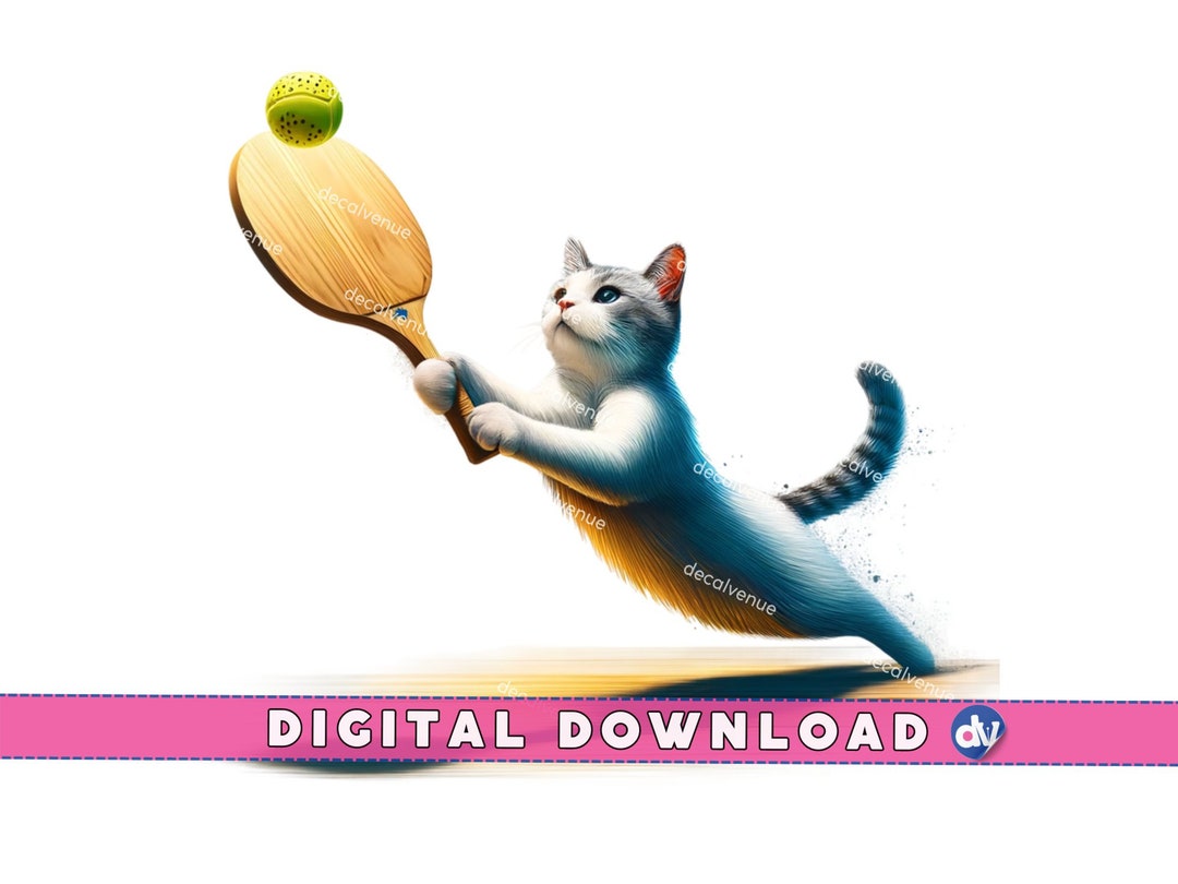Cute Cat Playing Pickleball PNG Digital Download Clipart - Printable ...