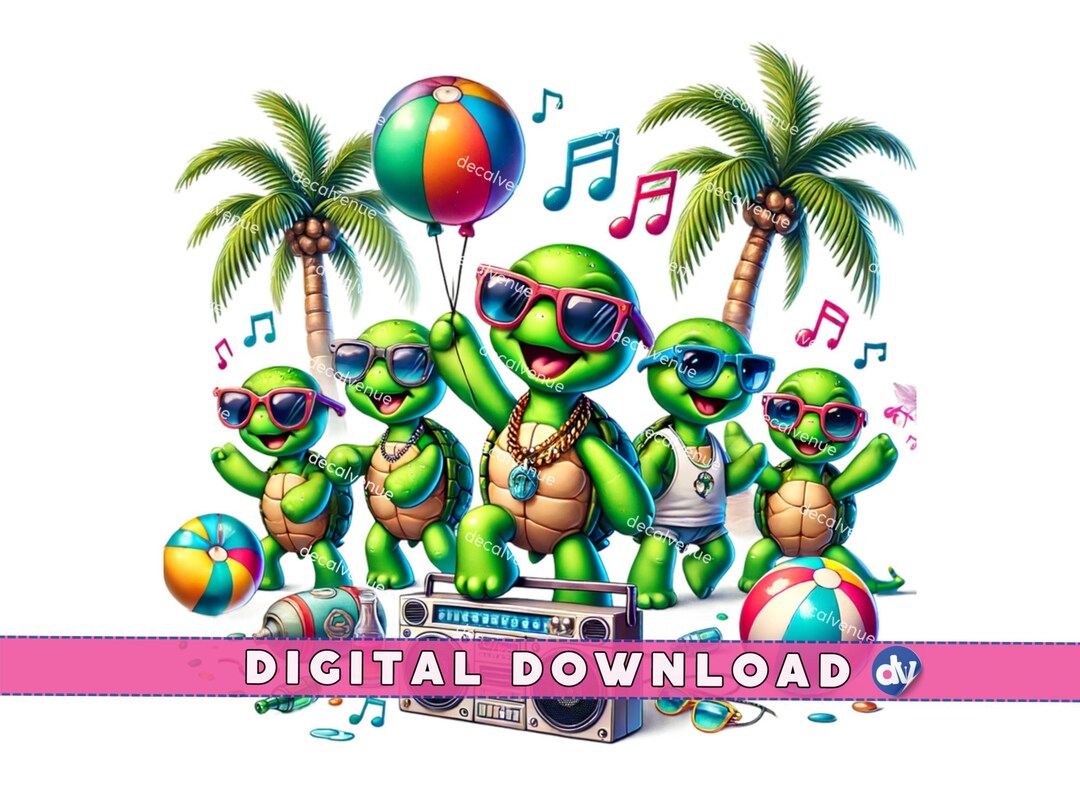 Turtles Having a Beach Party PNG Digital Download Clipart - Printable ...