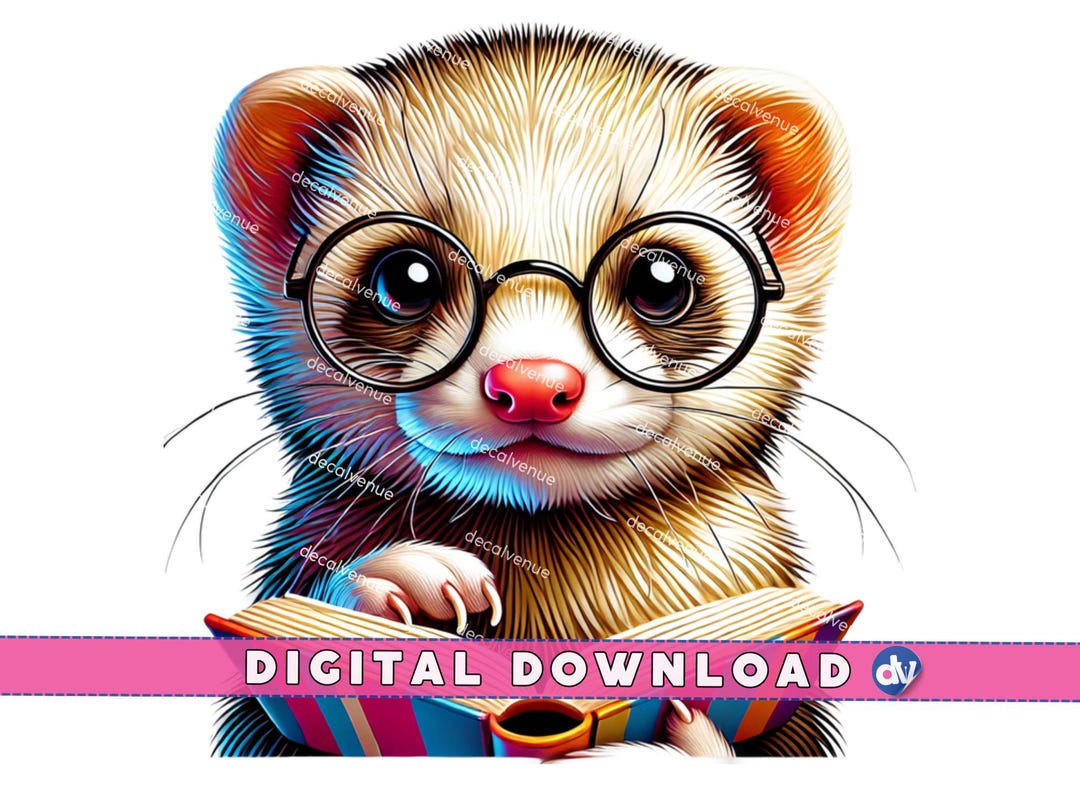 Ferret With Reading Glasses Open Book PNG Digital Download Clipart ...