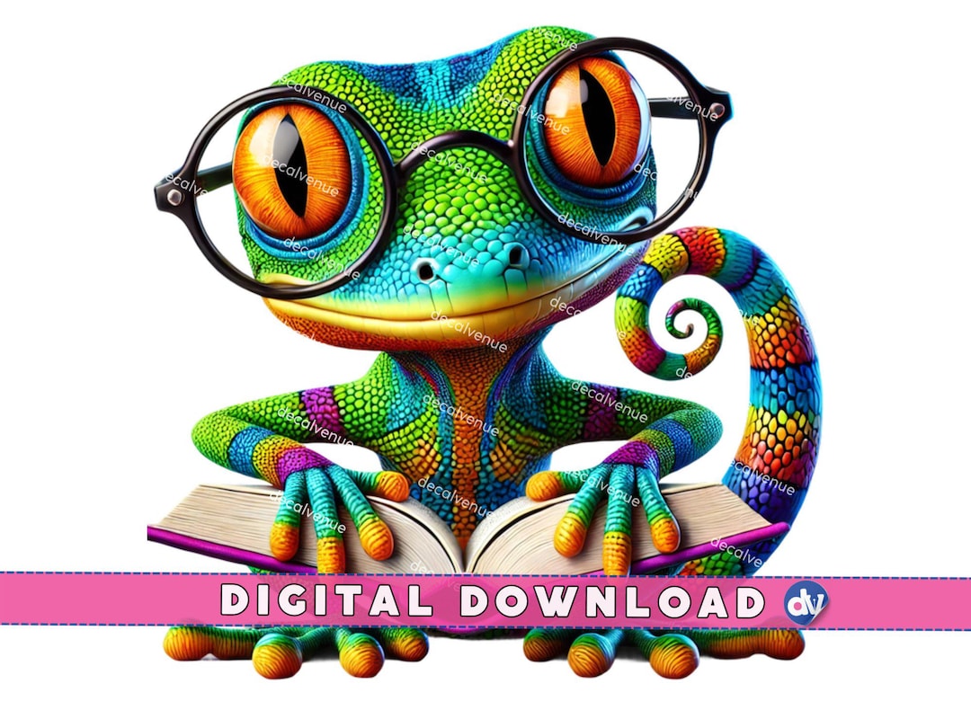 Gecko With Reading Glasses Open Book PNG Digital Download Clipart ...