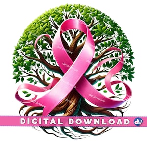 Breast Cancer Awareness Ribbon Tree PNG, Sublimation Design (digital ...