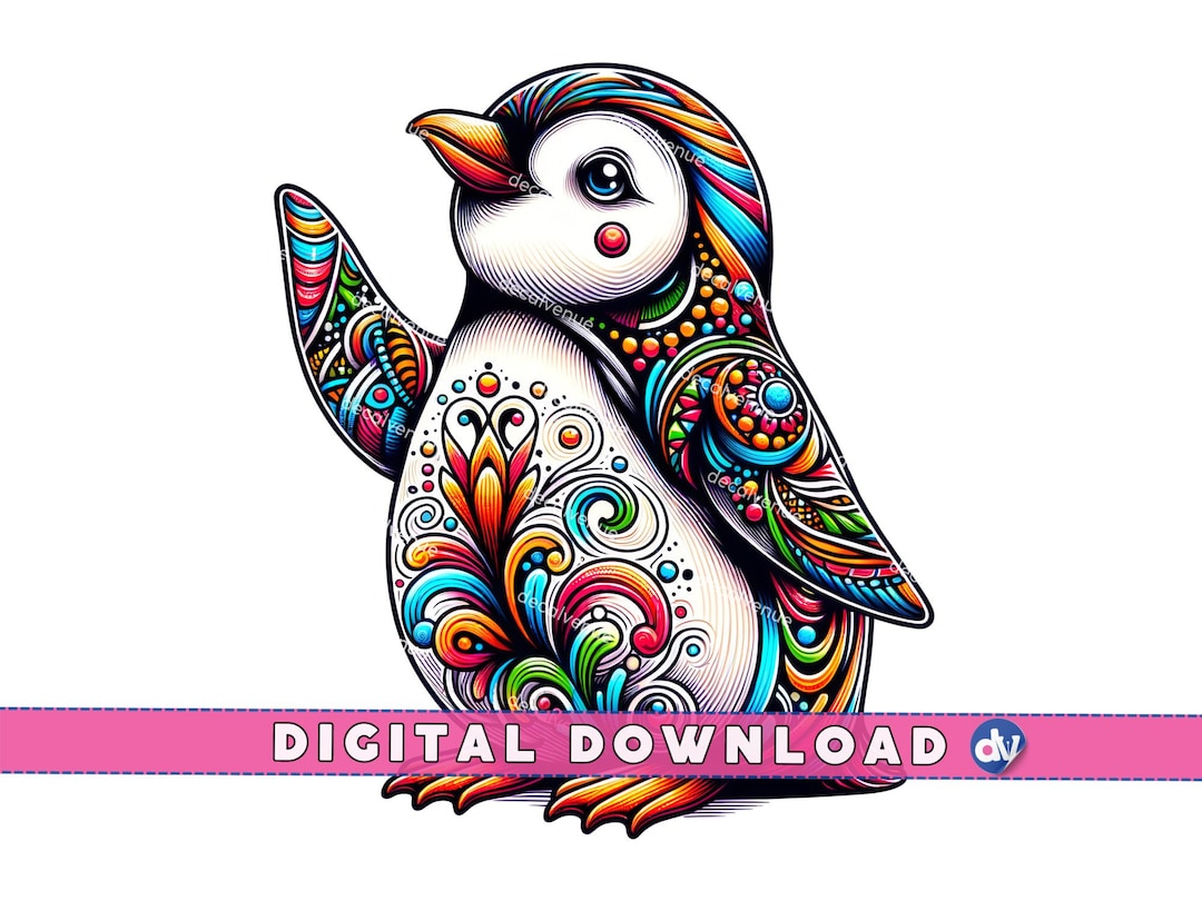 Psychedelic Penguin Penguin Art Digital Download, Mandala Style ...