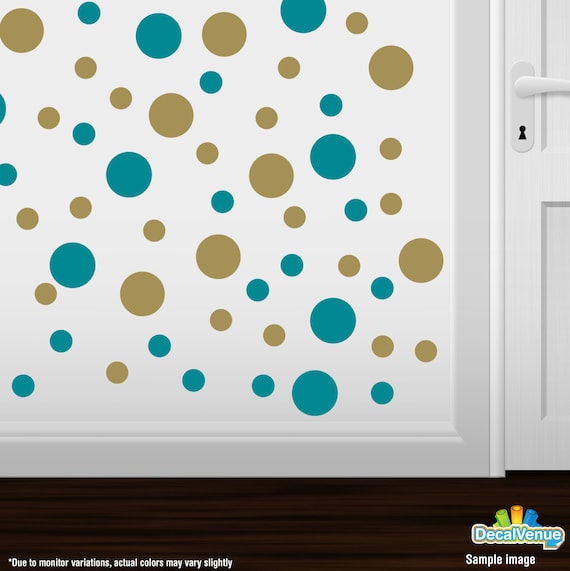 Turquoise / Metallic Gold Vinyl Polka Dot Wall Decals Circles - Etsy