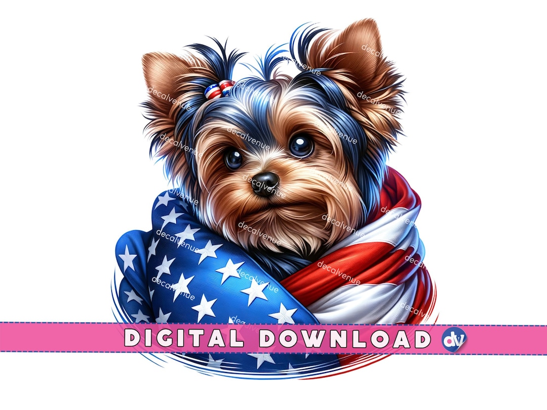Yorkshire Terrier American Flag Digital Art, Dog Lover Gift, Cute Pet ...