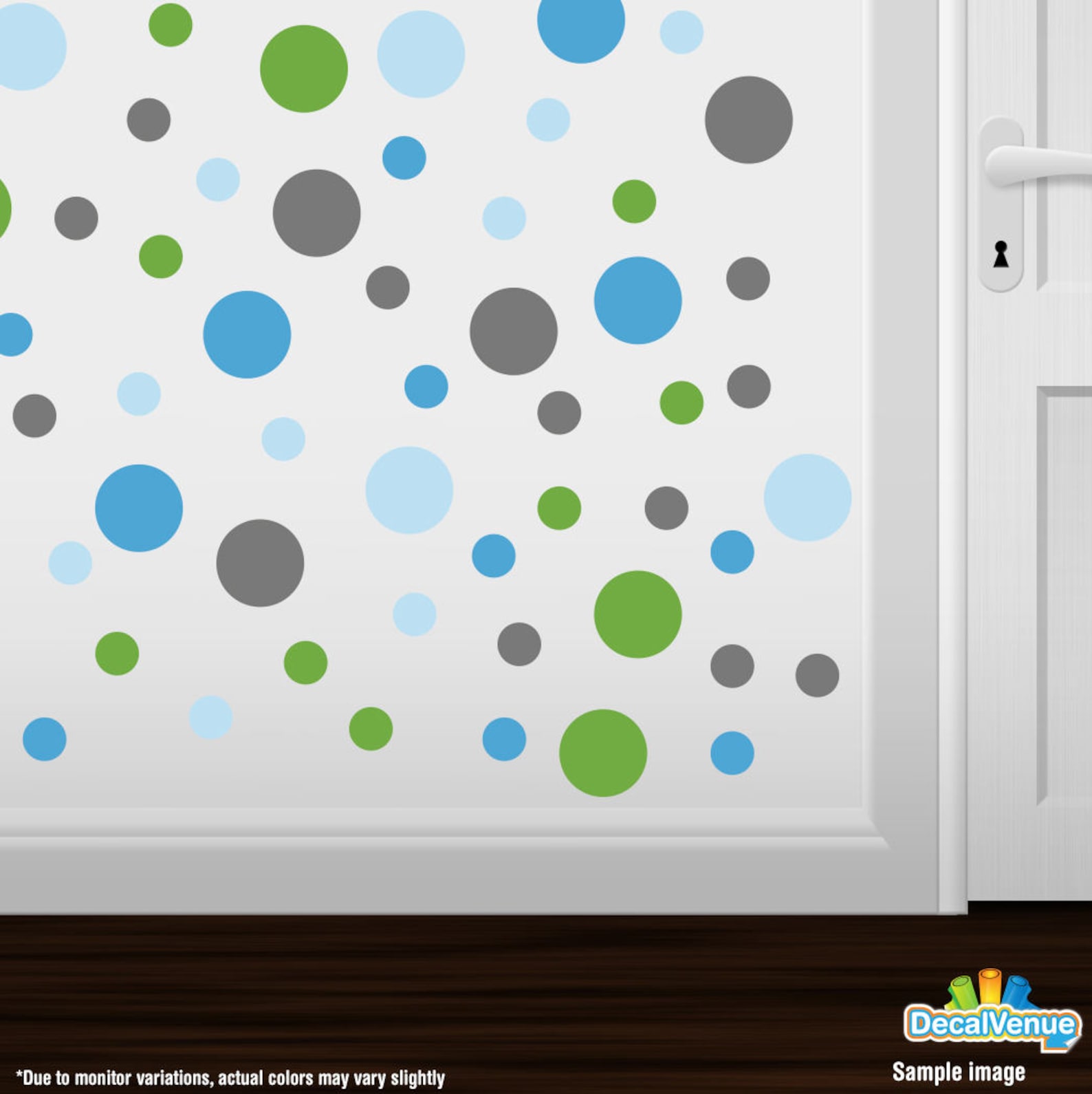 Circle Vinyl Wall Decals: Grey, Blue, Green Polka Dot Stickers - Etsy