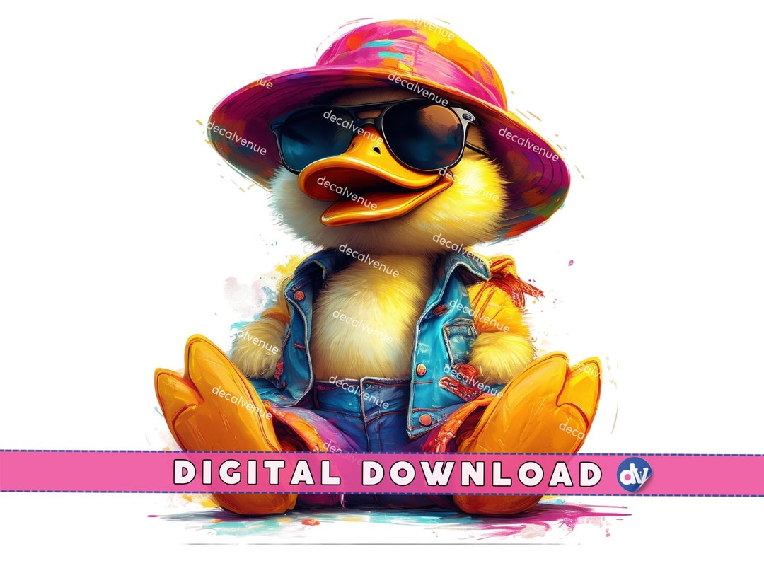 Stylish Duck Cute Illustration in Sunglasses and Hat, Digital Download ...