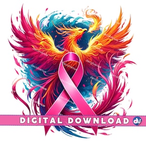 Pink Ribbon and Phoenix Breast Cancer PNG Digital Download Clipart ...