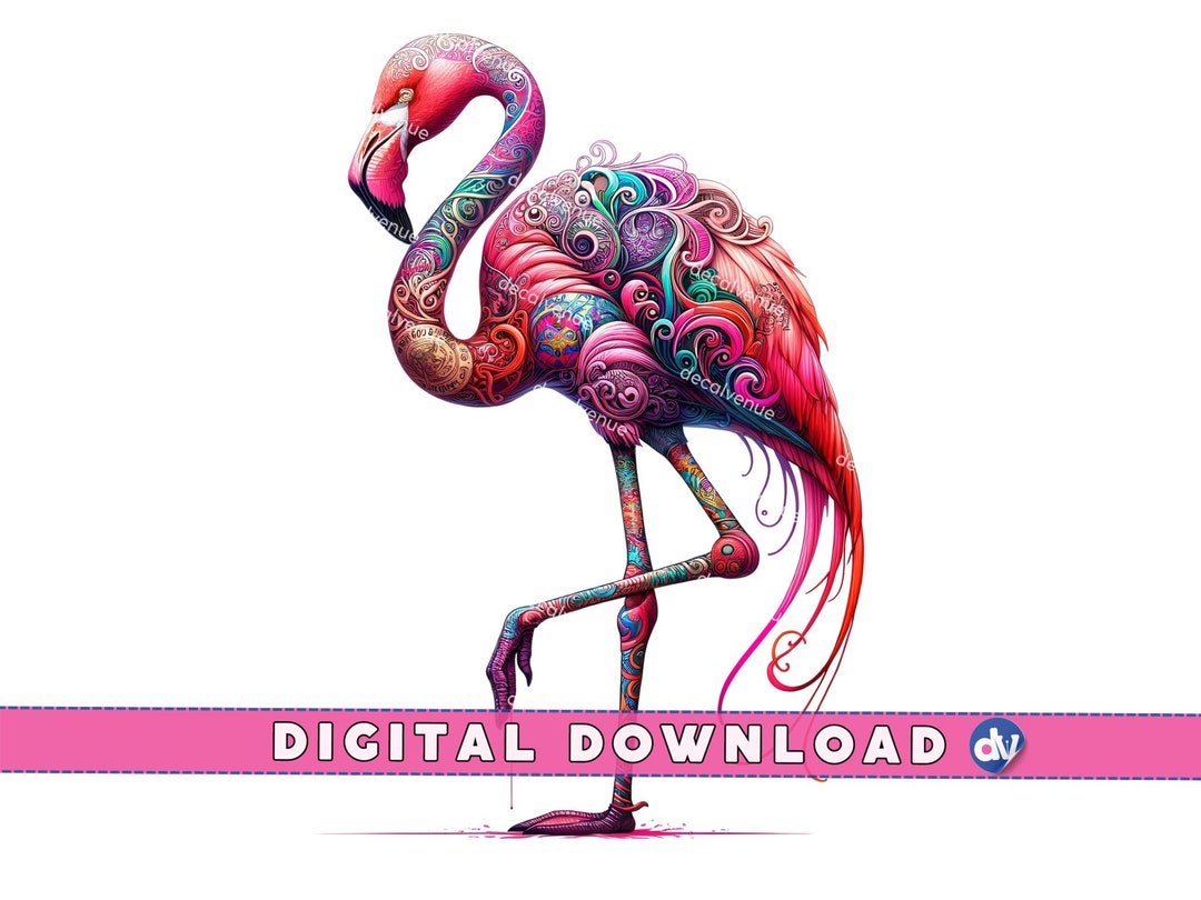 Psychedelic Flamingo Art: Intricate Floral Design (PNG Digital Download ...