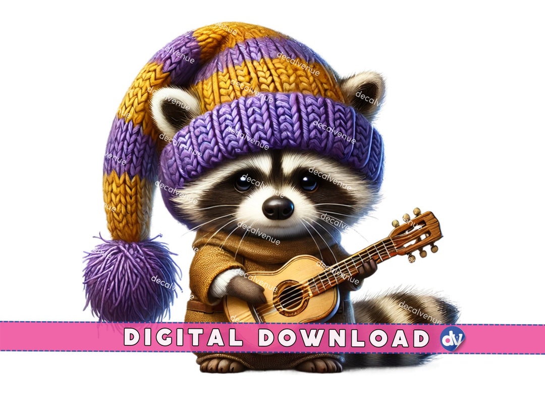Raccoon Gnome Playing Guitar PNG Digital Download Clipart Printable Art ...
