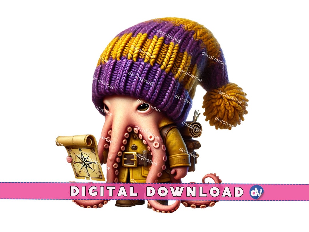 Octopus Gnome With Treasure Map PNG Digital Download Clipart Printable ...