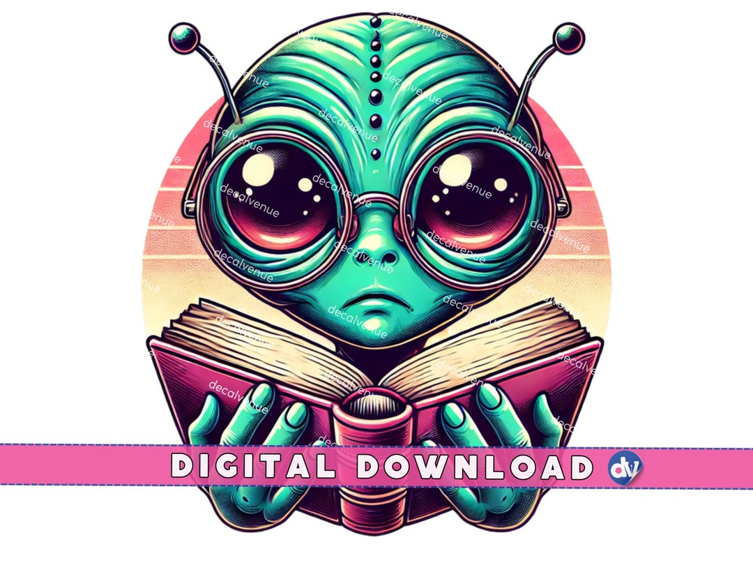Alien With Reading Glasses Open Book PNG Digital Download Clipart ...
