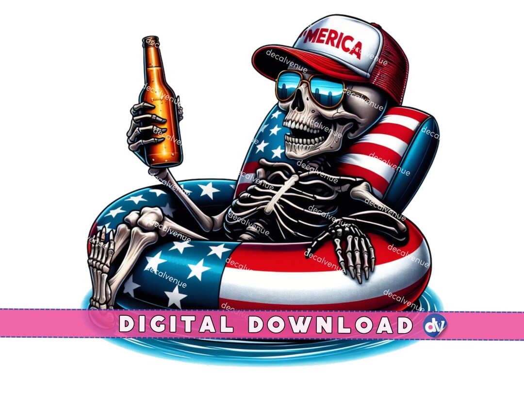 Patriotic Skeleton Clipart: American Flag Pool Float PNG (digital ...