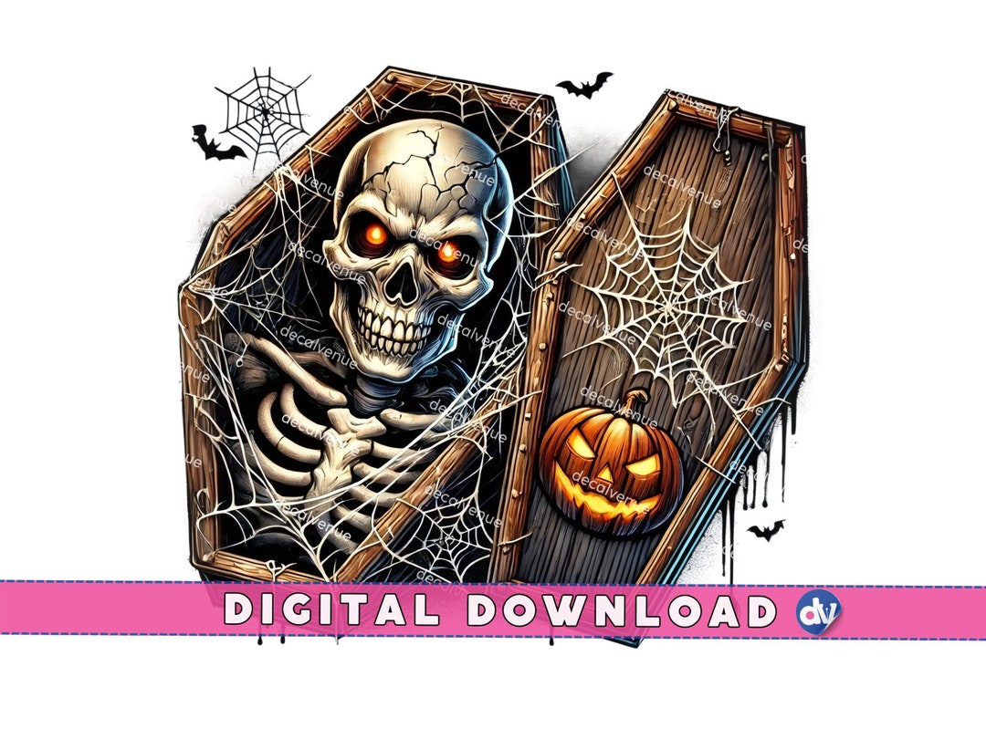 Halloween Skeleton Peeking Out of Coffin PNG Digital Download Clipart ...