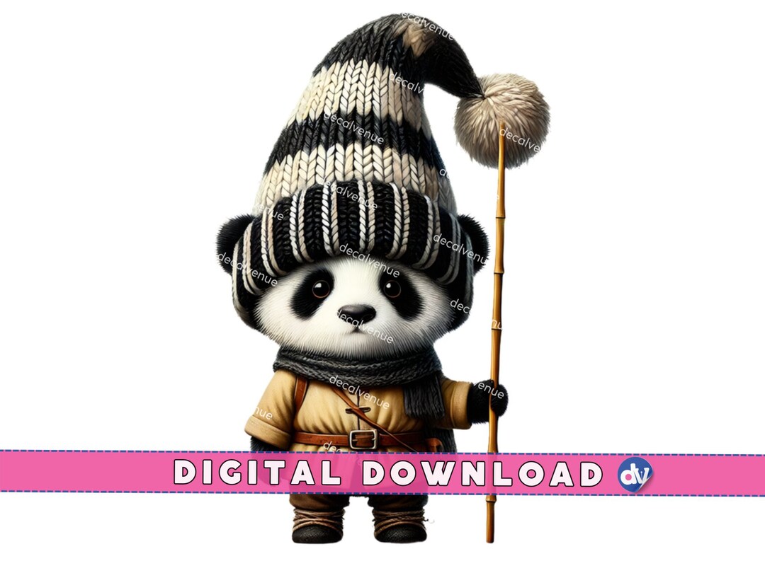 Panda Gnome With Bamboo Stick PNG Digital Download Clipart Printable ...