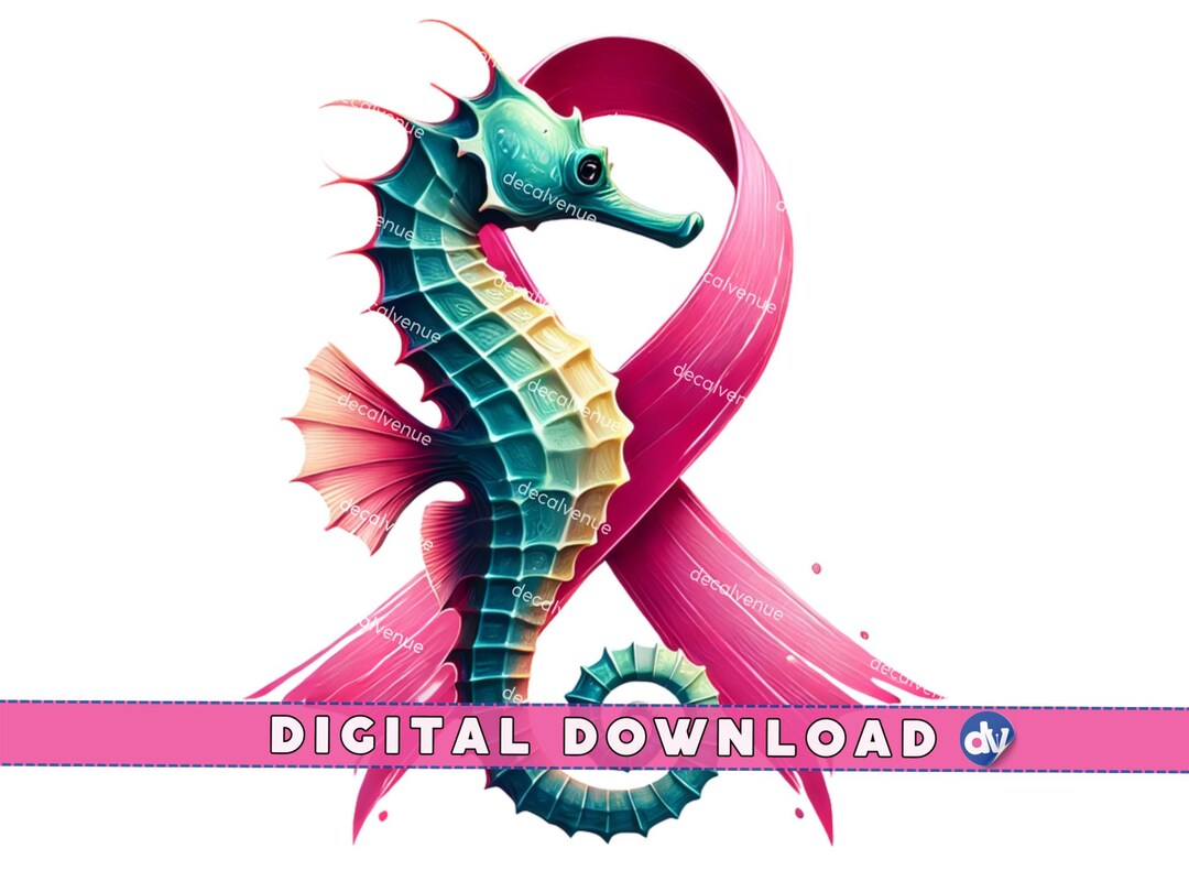 Seahorse Pink Ribbon Breast Cancer PNG Digital Download Clipart ...