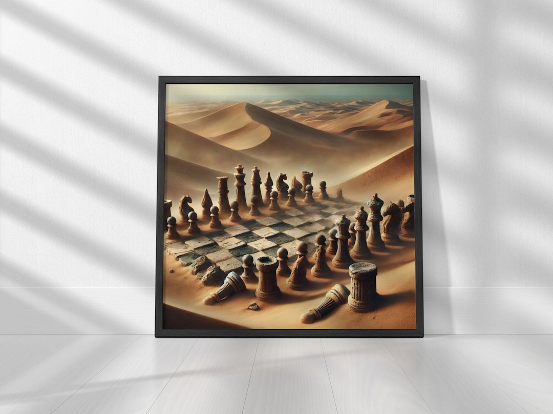 Timeless Game - Chess Pieces Frozen in Sand Printable Art Digital ...