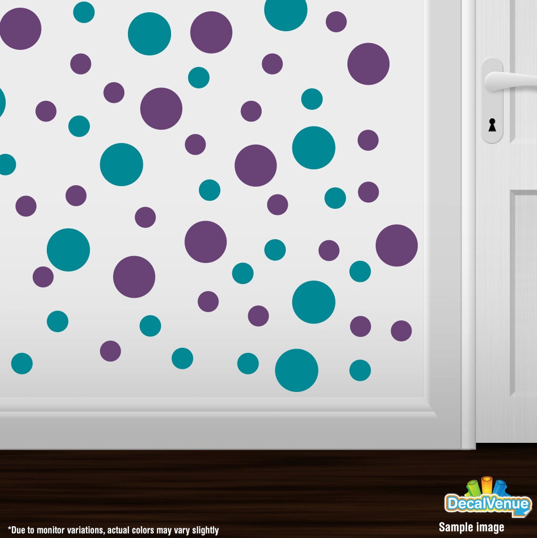 Turquoise / Purple Vinyl Polka Dot Wall Decals Circles Stickers (peel ...