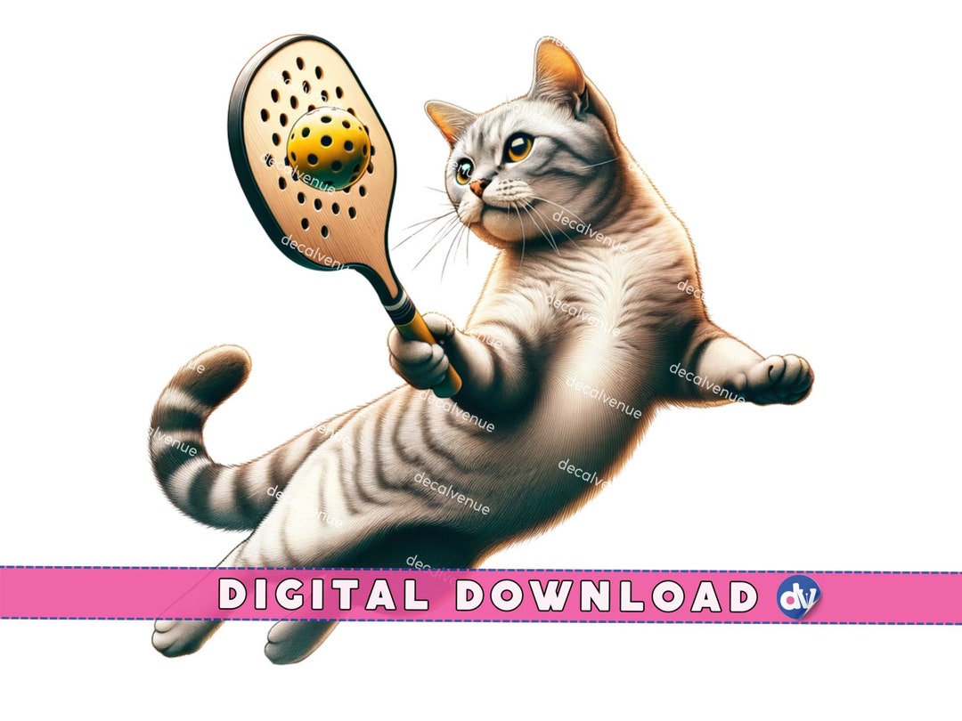 Cat Playing Pickleball PNG - Printable Sports Clipart (digital Download ...