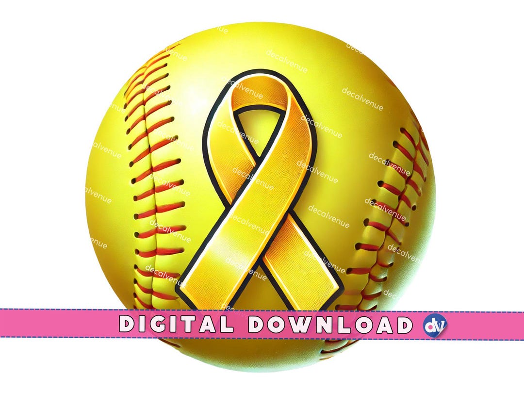 Softball Yellow Ribbon: Childhood Cancer Awareness PNG (digital ...