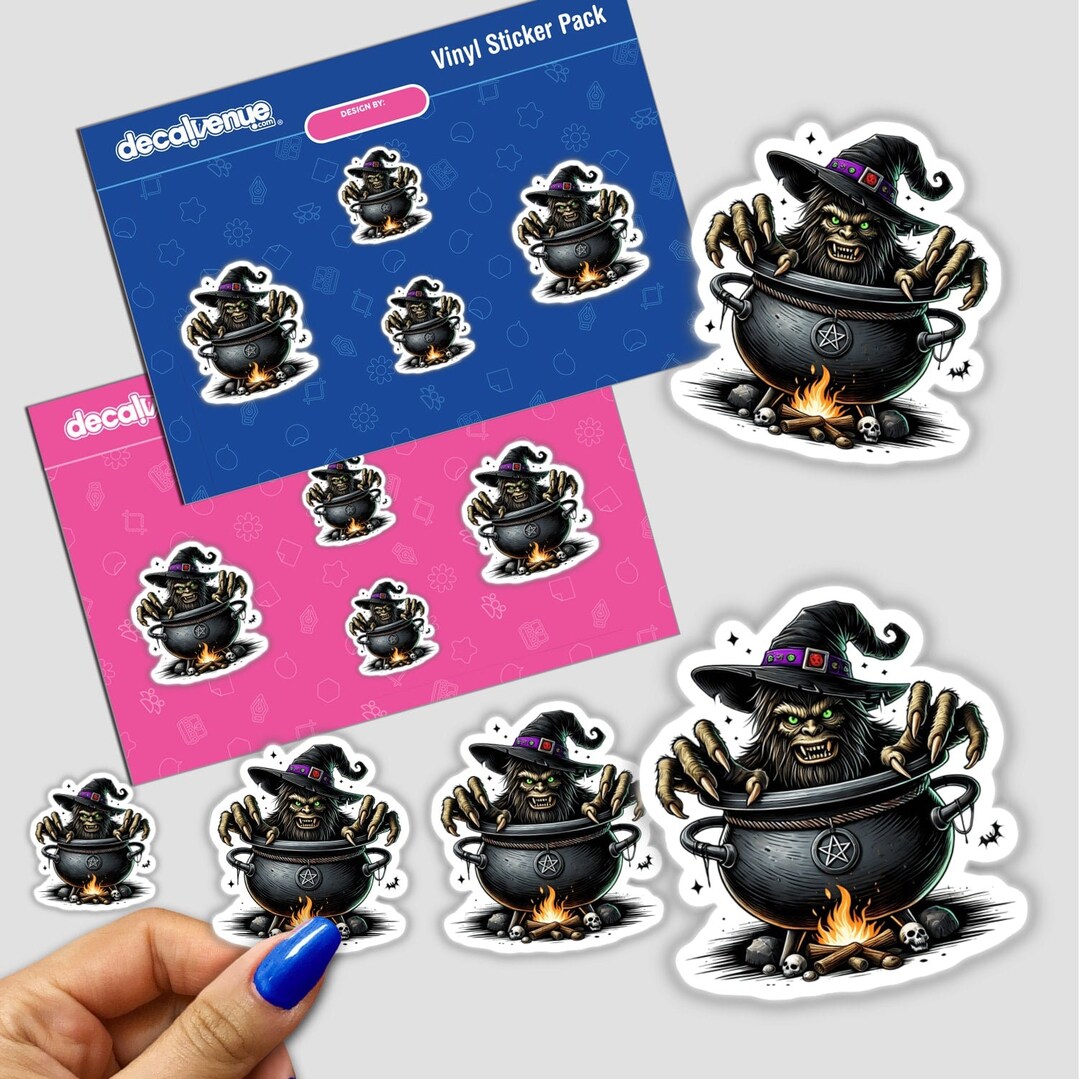 Vinyl Stickers Sasquatch Peeking Out of Cauldron Halloween Sticker Pack ...