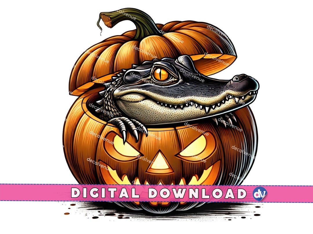 Alligator Peeking Out of Pumpkin Halloween PNG Digital Download Clipart ...