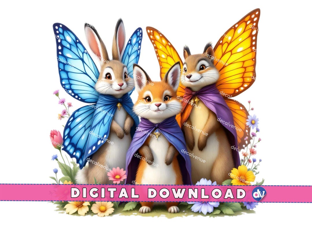 Anthropomorphic Animals With Butterfly Wings as Capes PNG Digital ...