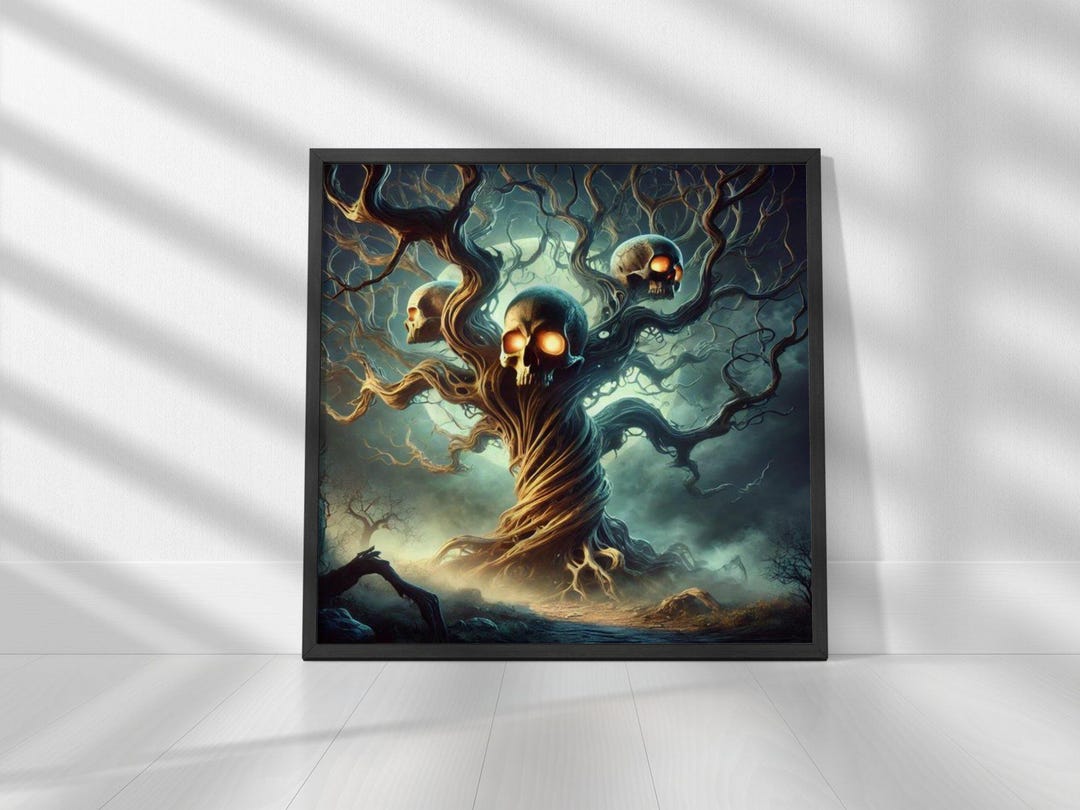 Skeleton Tree With Glowing Eyes Halloween Printable Art Digital ...