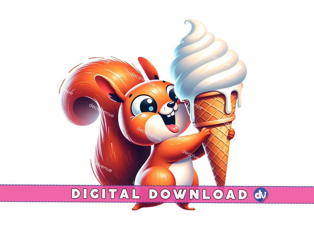 Squirrel Ice Cream Cone Clipart: Whimsical PNG (digital Download) - Etsy