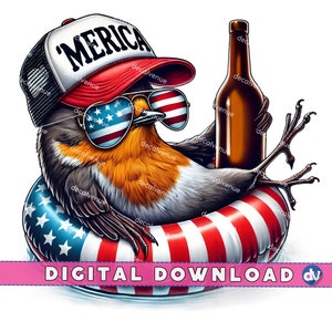 Robin Bird American Flag Float Merica PNG Digital Download Clipart ...
