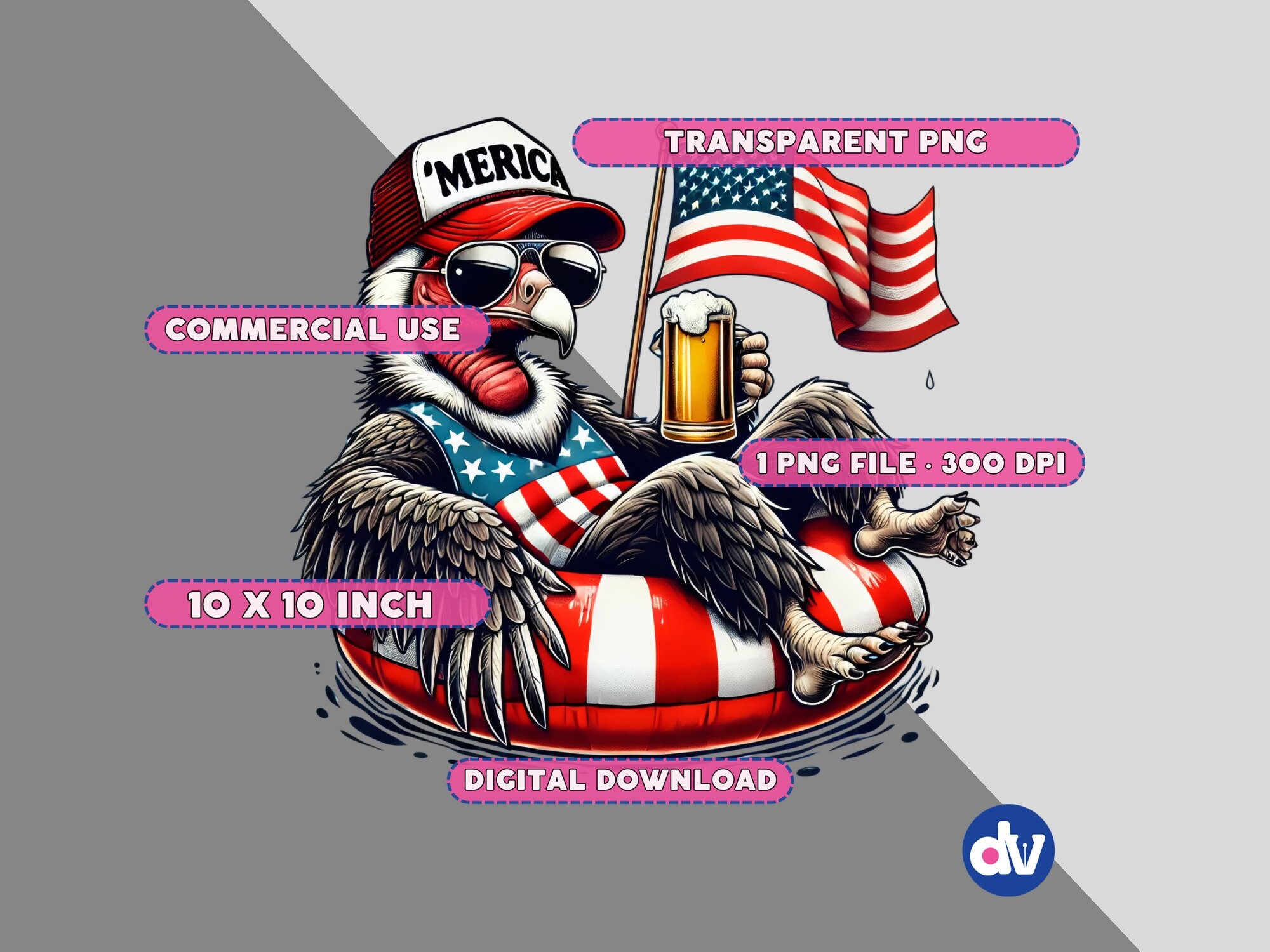 Patriotic Condor Clipart - American Flag Float, Sublimation Design ...