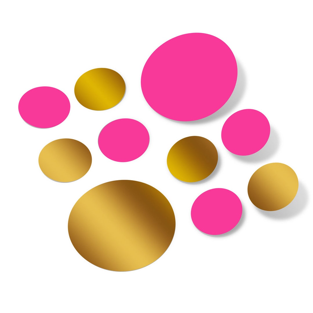 Hot Pink / Metallic Gold Vinyl Polka Dot Wall Decals Circles - Etsy España